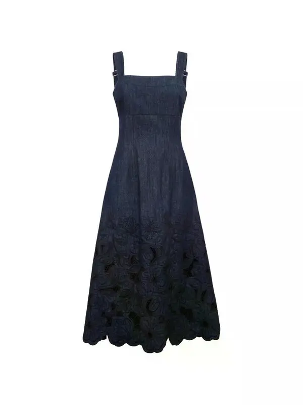 Veronica Beard Floral-embroidered Midi Dress - Blue