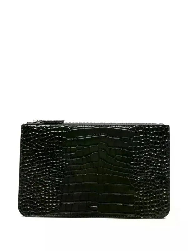 TOTEME Threefold Croc-embossed Clutch Bag - Green