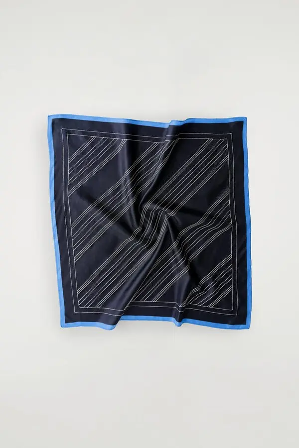 Cos Embroidered Silk Scarf - Navy