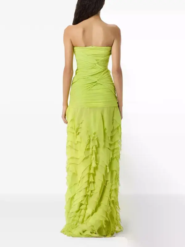 Blumarine Ruched Ruffled Maxi Dress - Green