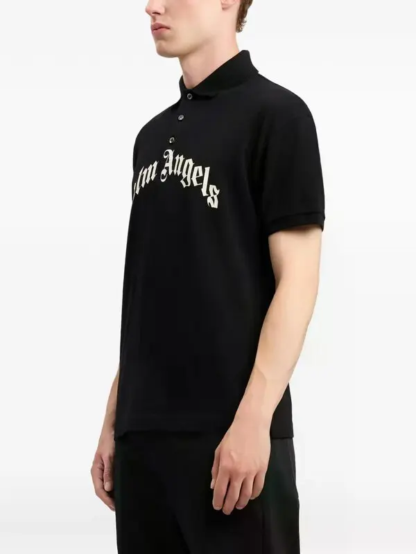 Palm Angels Curved Logo Polo Shirt - Black