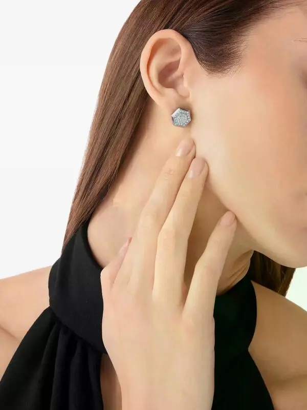 Philipp Plein Hexagon Crystal Embellished Stud Earrings - Silver