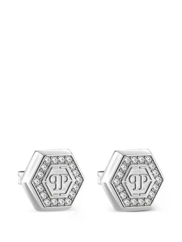Philipp Plein Hexagon Crystal Embellished Stud Earrings - Silver