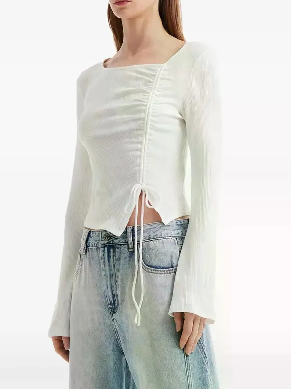 TOUT A COUP Drawstring Long-sleeve Top - White