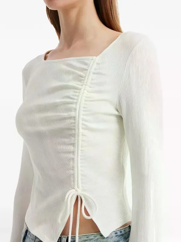 TOUT A COUP Drawstring Long-sleeve Top - White