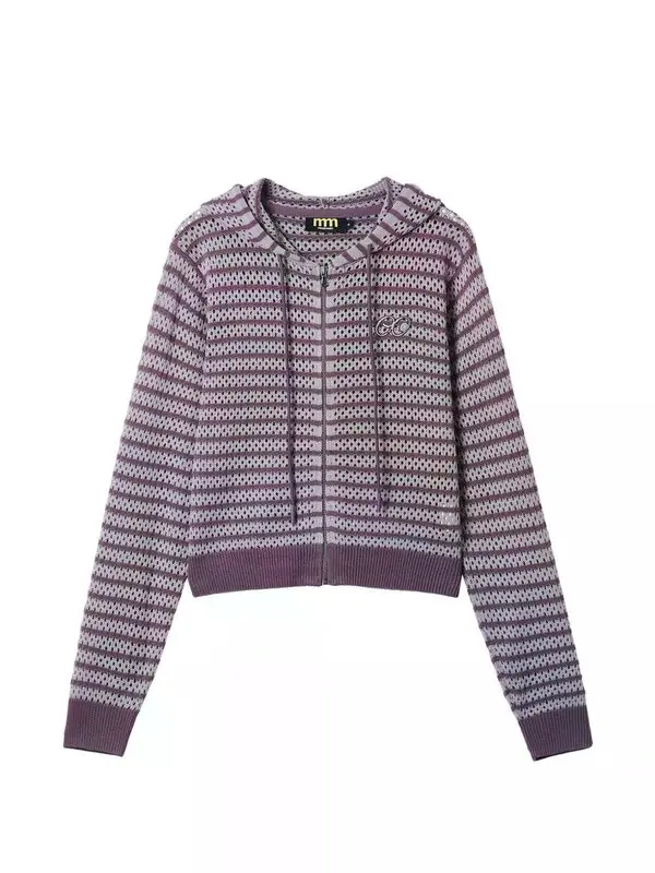 MINI CREAM Striped Hooded Cardigan