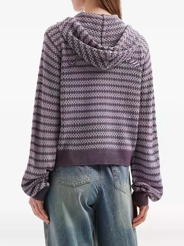 MINI CREAM Striped Hooded Cardigan