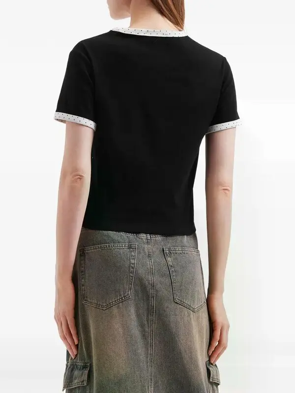 MINI CREAM Contrasting-trim T-shirt
