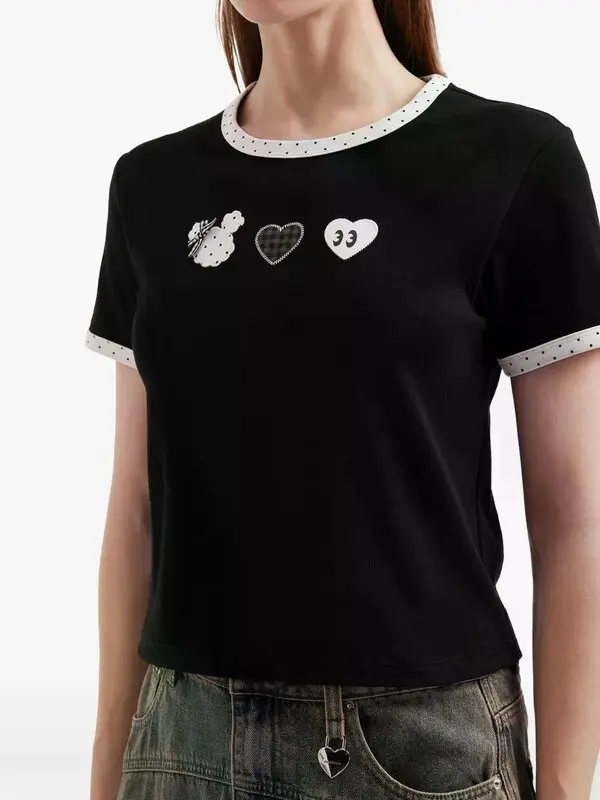MINI CREAM Contrasting-trim T-shirt