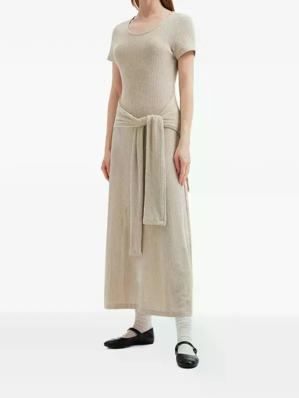 TOUT A COUP Ribbed Tie Midi Dress - Neutrals