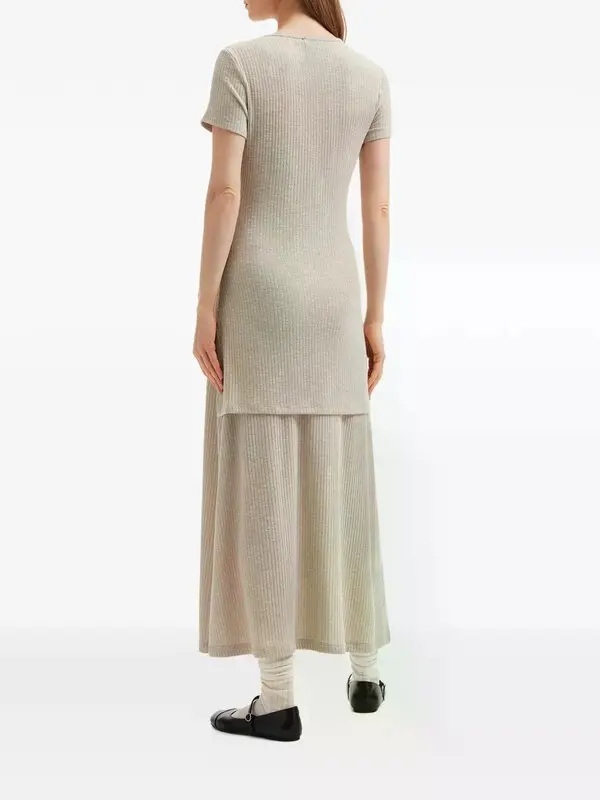 TOUT A COUP Ribbed Tie Midi Dress - Neutrals