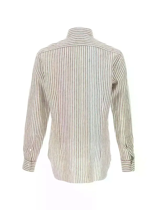 BARBA NAPOLI Striped Button Linen Shirt - White