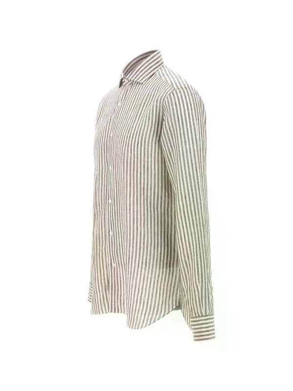 BARBA NAPOLI Striped Button Linen Shirt - White