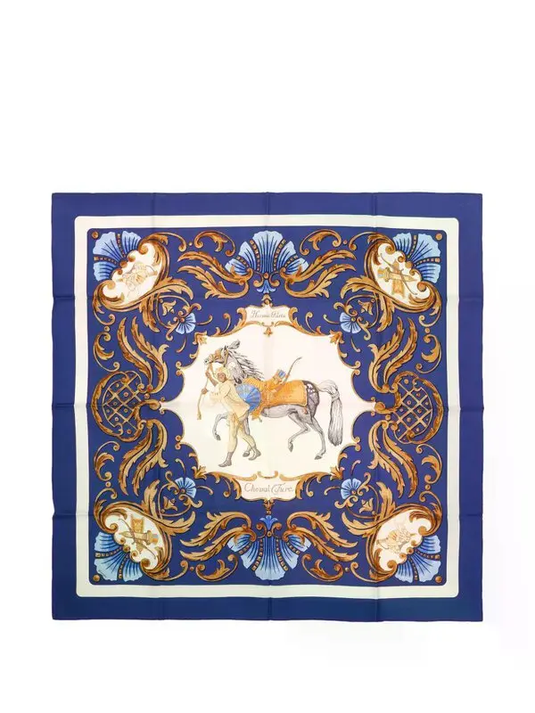 Hermès Cheval Printed Silk Scarf - Blue
