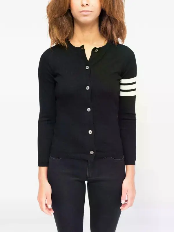 LA ROSE Striped Buttoned Cardigan - Black