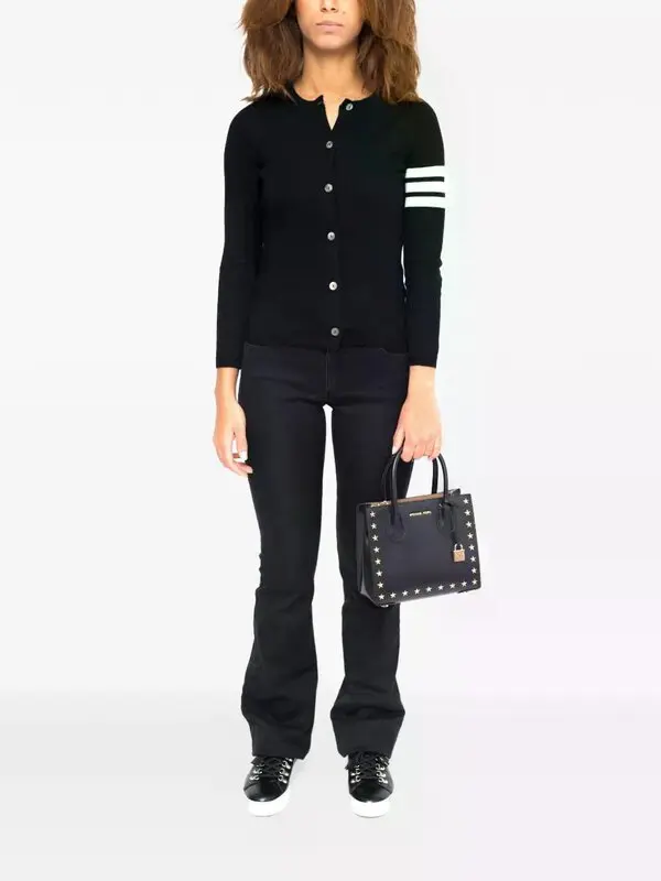 LA ROSE Striped Buttoned Cardigan - Black