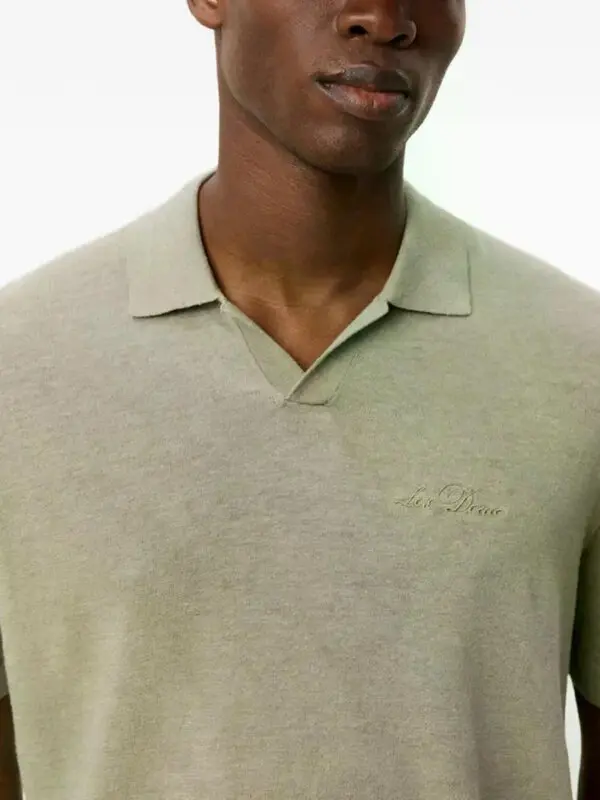 LES DEUX V-neck Logo Polo Shirt - Green