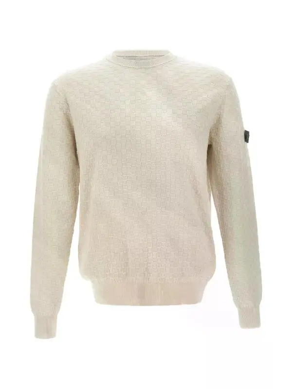 Peuterey Checked-weave Sweater With Logo Patch - Neutrals