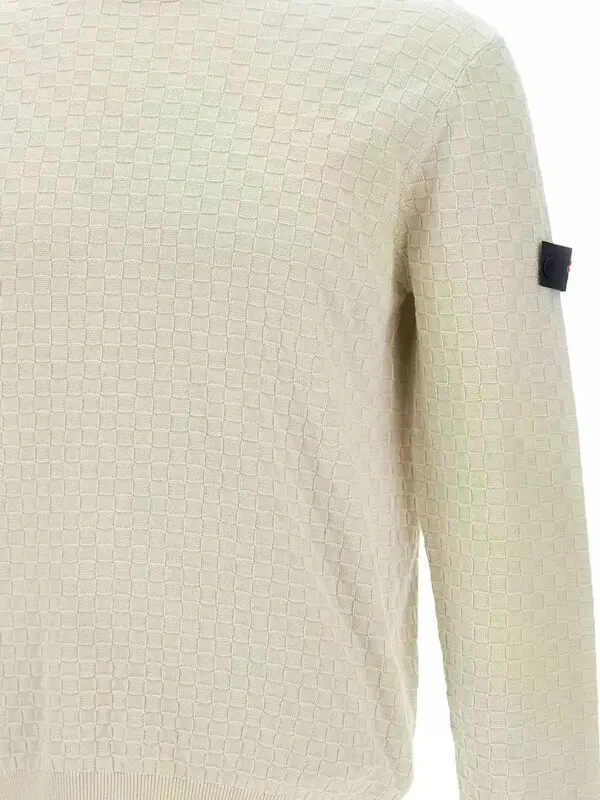 Peuterey Checked-weave Sweater With Logo Patch - Neutrals