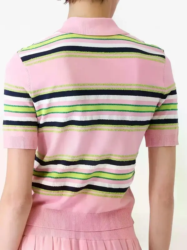 Casablanca Striped Fitted Polo Top - Pink