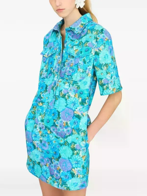 Chloé Floral Print Mini Dress - Blue
