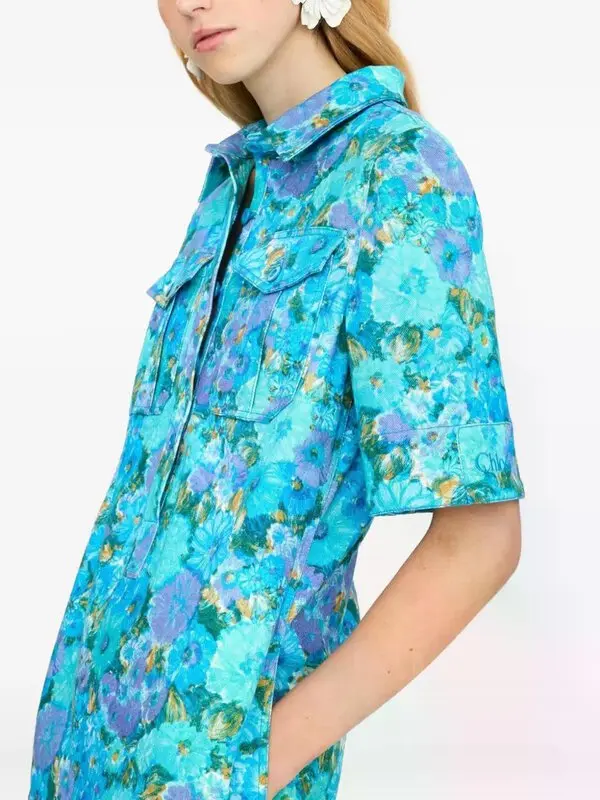 Chloé Floral Print Mini Dress - Blue