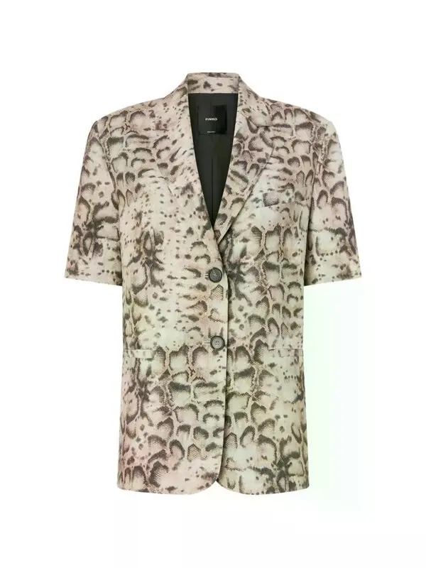 Pinko Short-sleeved Snake Print Linen Jacket - Neutrals