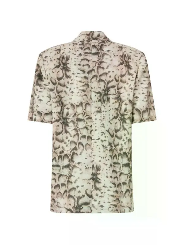 Pinko Short-sleeved Snake Print Linen Jacket - Neutrals