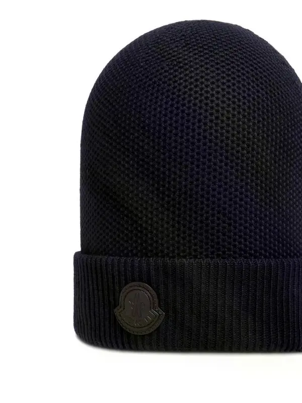 Moncler Logo Patch Beanie - Blue