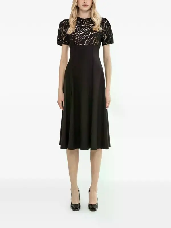NISSA Floral-embroidery Midi Dress