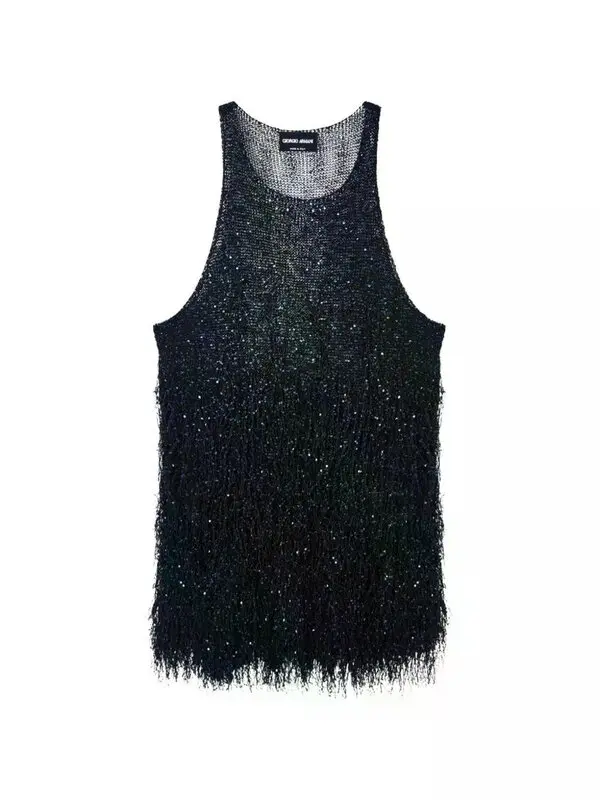Giorgio Armani Sequin-embellished Fringed Top - Deep Teal