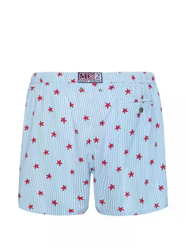 MC2 SAINT BARTH Starfish-print Striped Swim Shorts - Blue