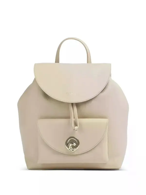 COCCINELLE Drawstring Flap Leather Backpack - Neutrals