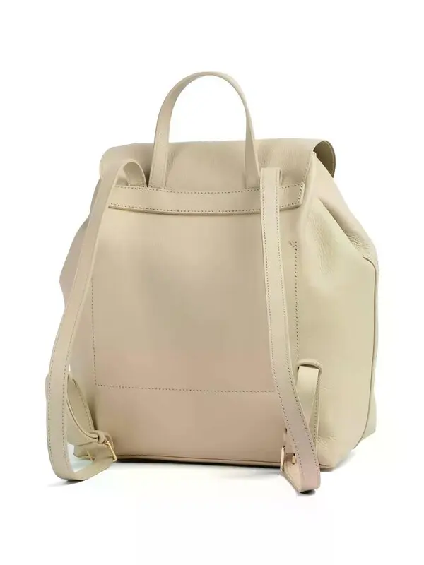 COCCINELLE Drawstring Flap Leather Backpack - Neutrals