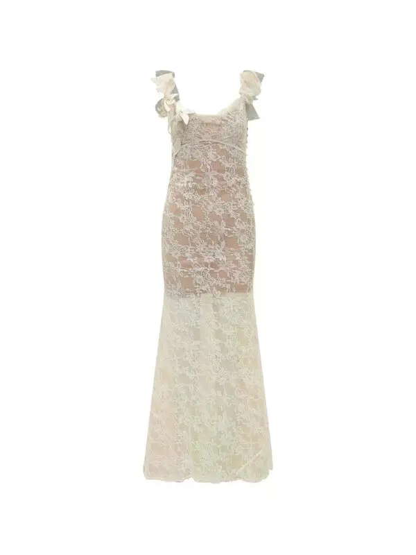 SELF-PORTRAIT Lace Ruffle Maxi Dress - Neutrals