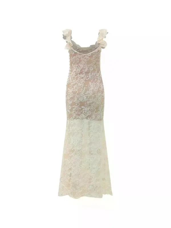 SELF-PORTRAIT Lace Ruffle Maxi Dress - Neutrals