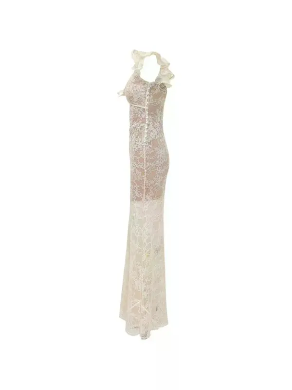 SELF-PORTRAIT Lace Ruffle Maxi Dress - Neutrals