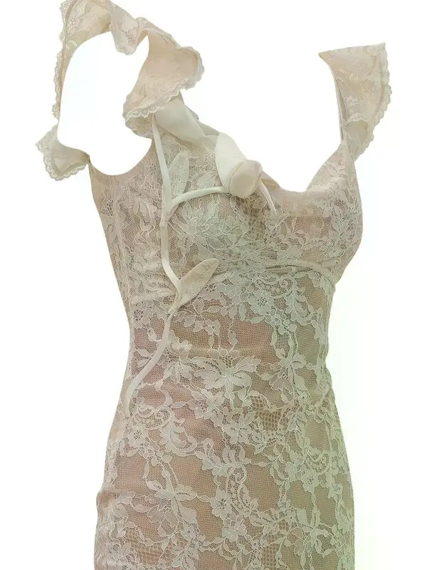 SELF-PORTRAIT Lace Ruffle Maxi Dress - Neutrals