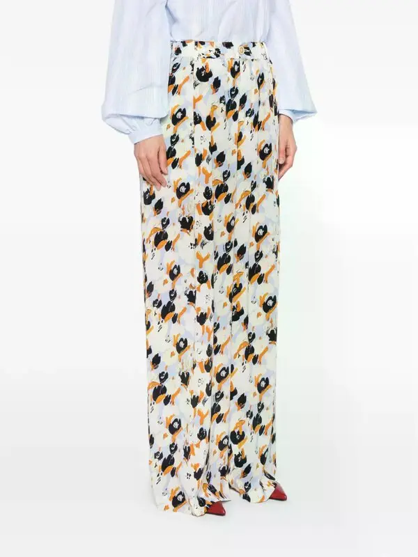 Marni Floral Print Wide Leg Trousers - Neutrals