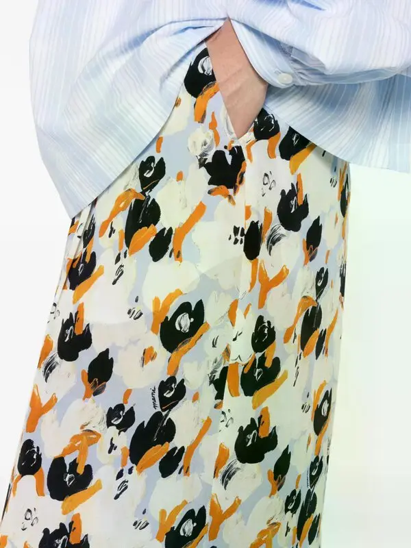 Marni Floral Print Wide Leg Trousers - Neutrals