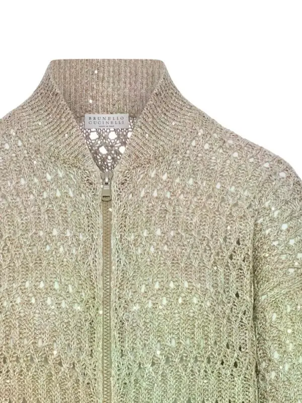 Brunello Cucinelli Dazzling Braids Zip-up Linen Cardigan