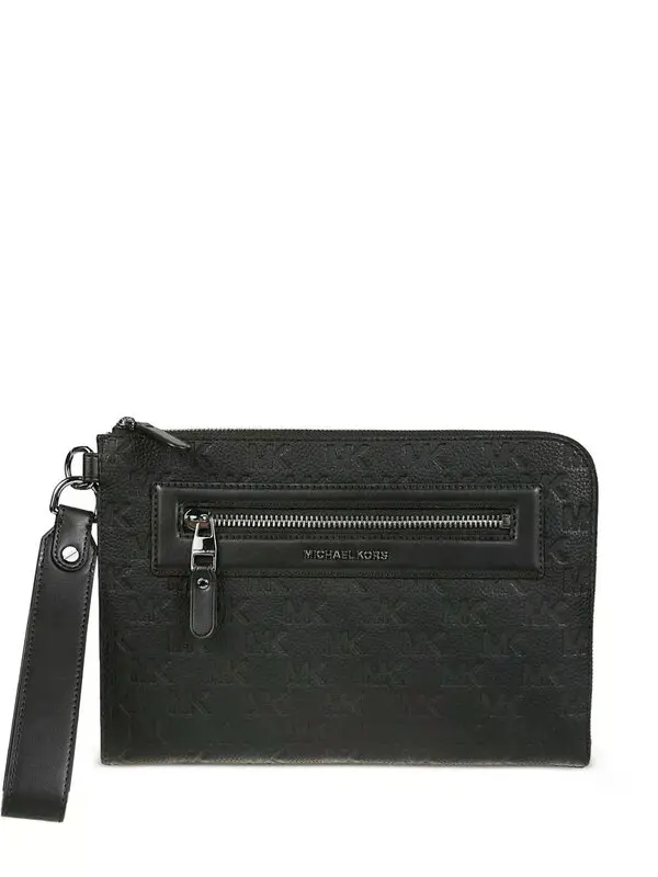 Michael Kors Leather Pouch With Logo Embossing - Black