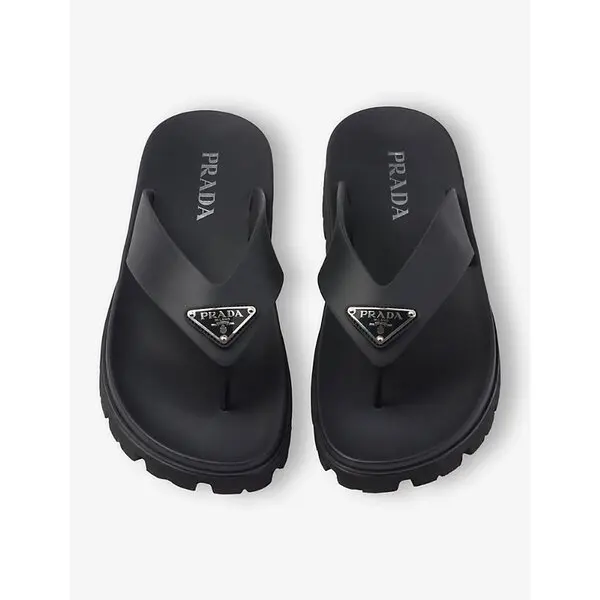 Prada Triangle-logo Rubber Thong Sandals - Black