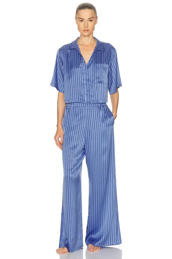 Lunya Washable Silk High Rise Pant Set - Coastal Stripe