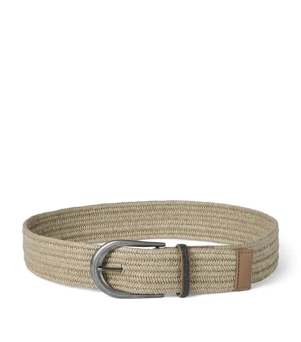 Brunello Cucinelli Linen-blend Braided Belt With Monili Detail - White