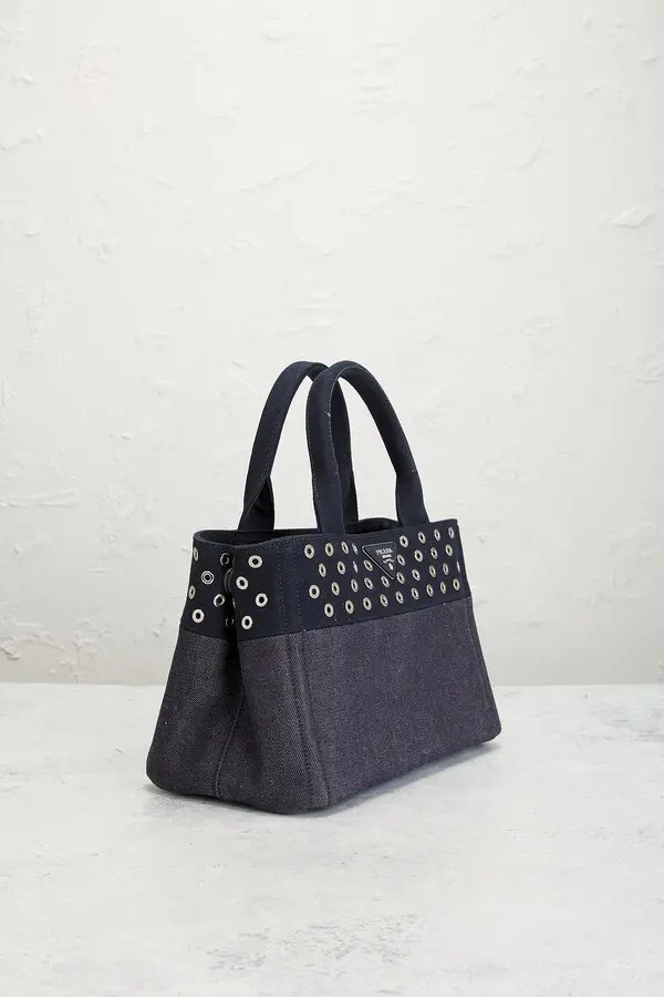 Prada Studded Denim Canapa Tote Bag