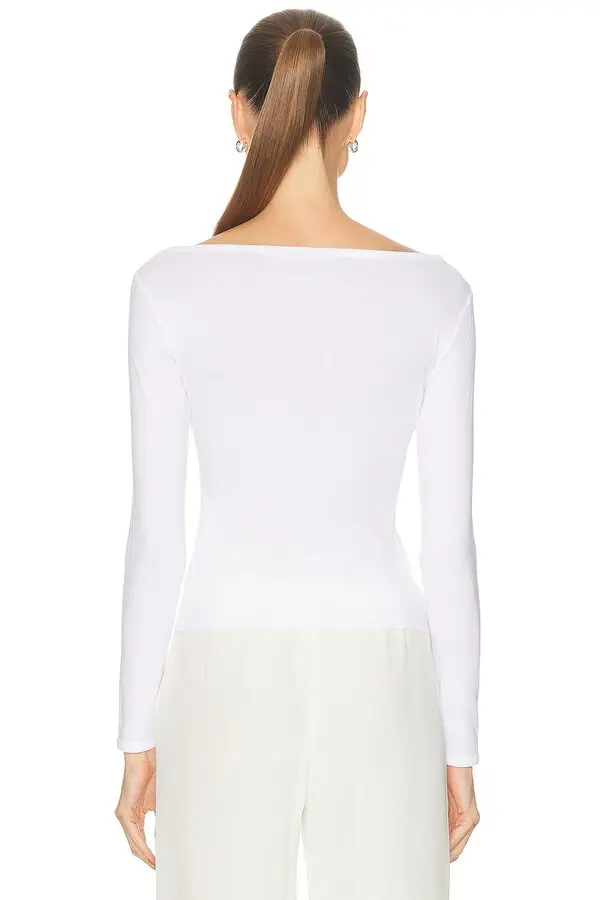 Enza Costa Fine Supima Cotton Long Sleeve Crewneck Top - White