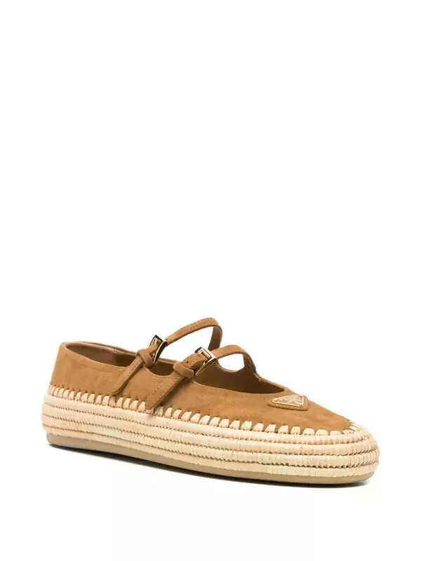 Prada Suede And Raffia Espadrilles With Triangle Logo Detail