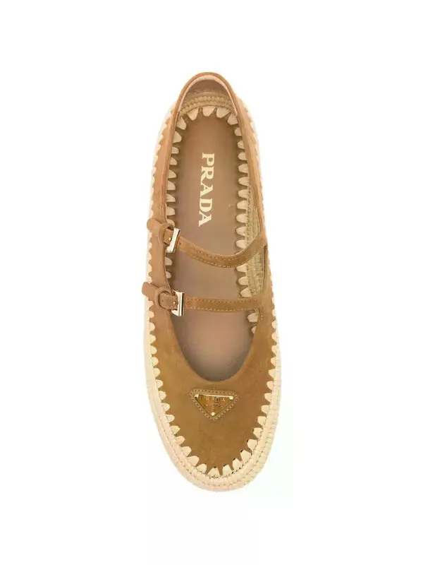 Prada Suede And Raffia Espadrilles With Triangle Logo Detail