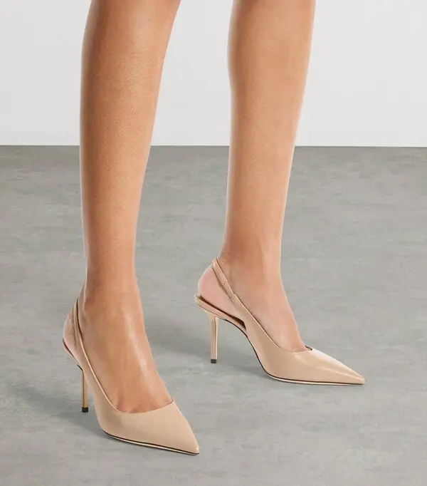 JIMMY CHOO Love 85 Leather Slingback Pumps - Neutral